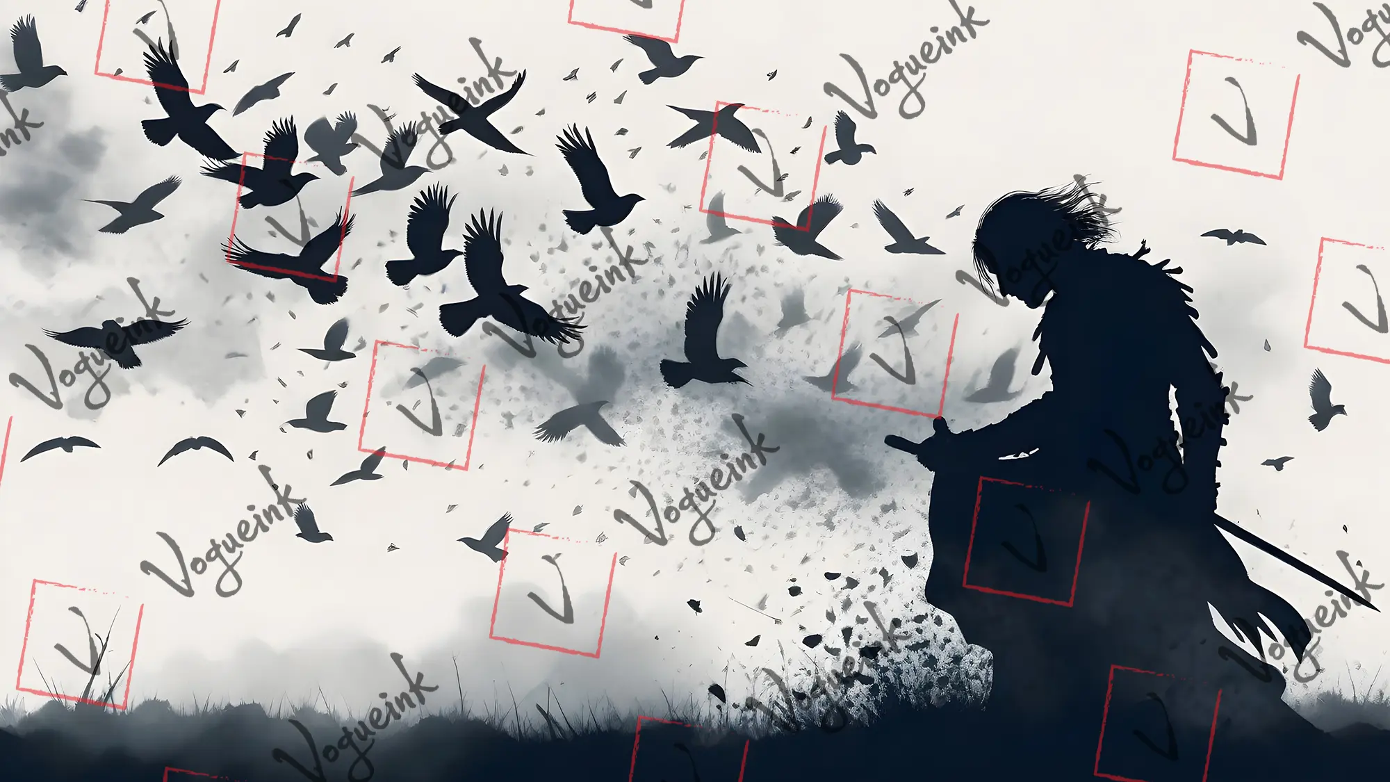 VogueInk | Samurai warrior in open forest with birds